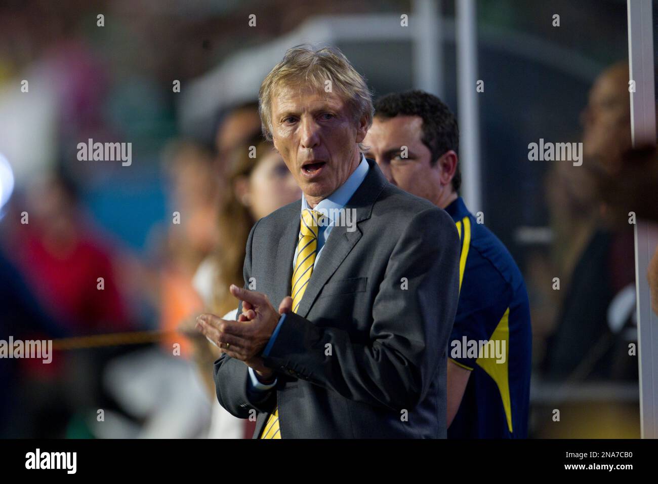 Colombian coach Jose Pekerman reacts during the first period of the ...