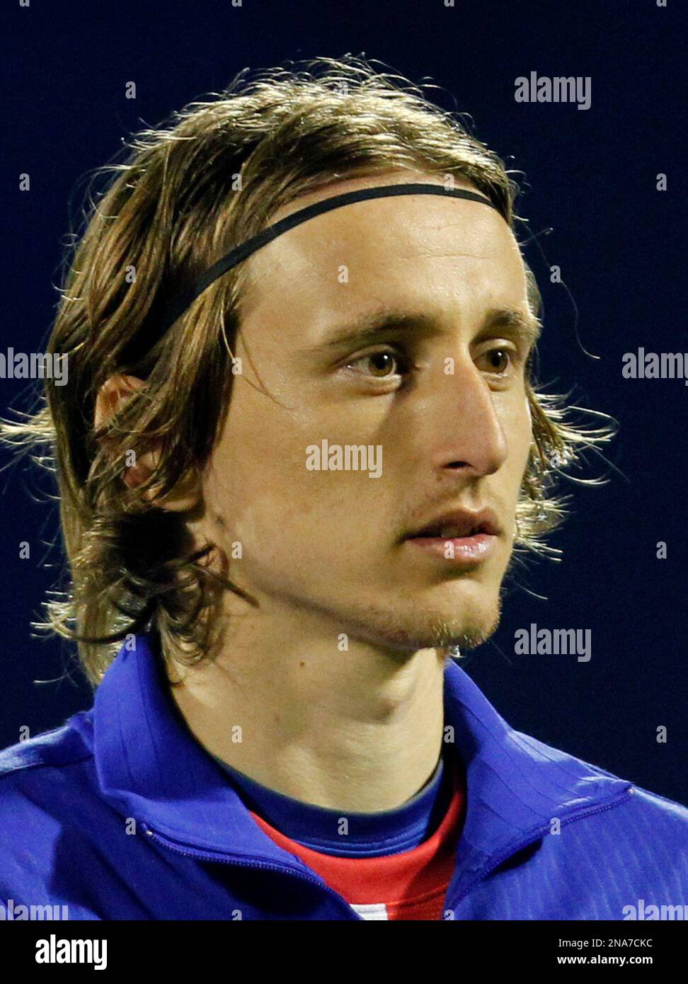 Croatia's Luka Modric listens to the national anthem ahead of their ...