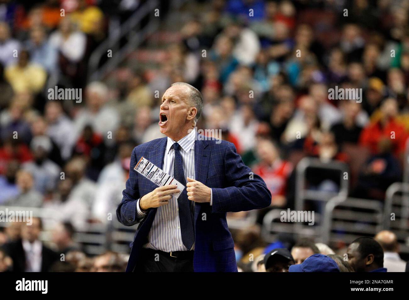 Philadelphia 76ers coach Doug Collins yells during the first half of an ...