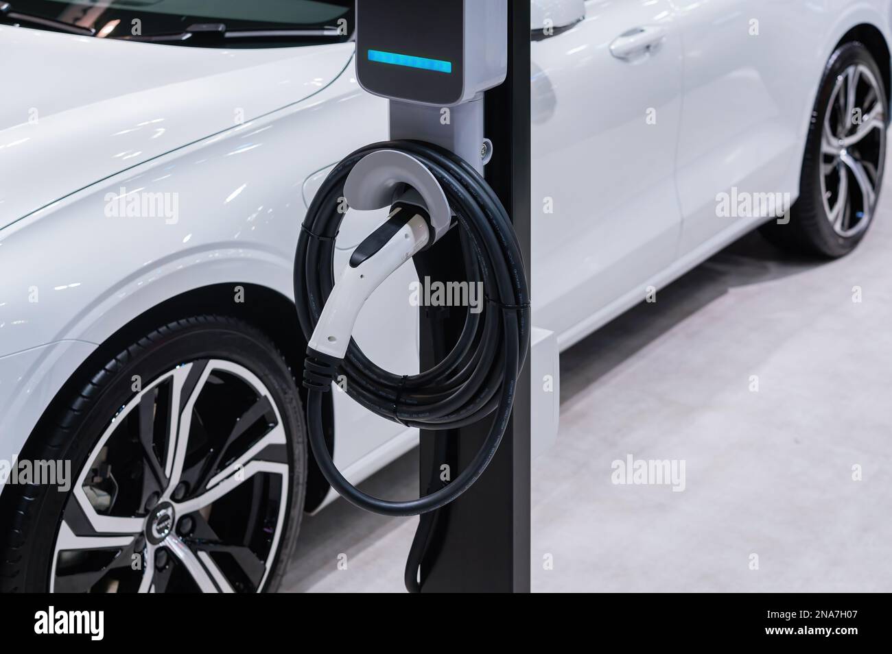 Electric car charging with station, EV fuel advance an modern eco ...