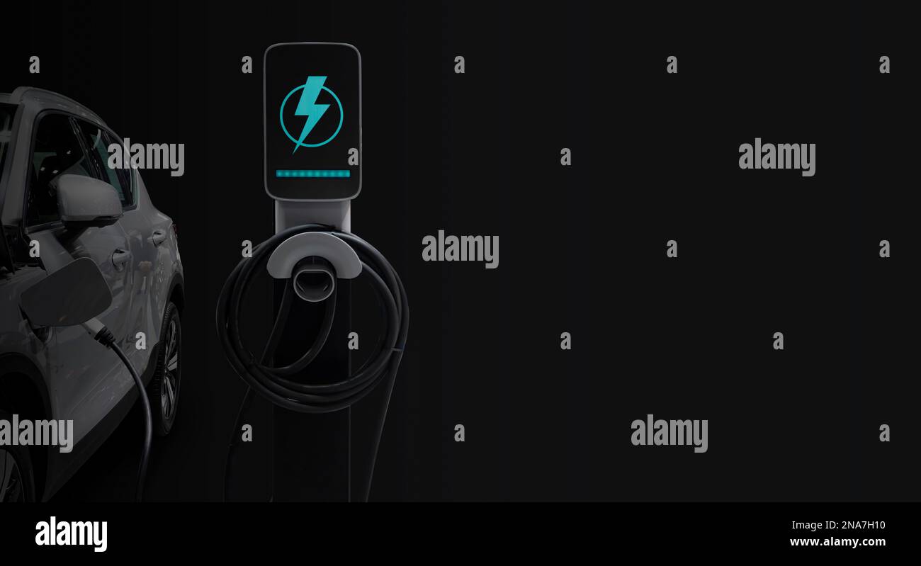 Electric car charging with station, EV fuel advance an modern eco ...