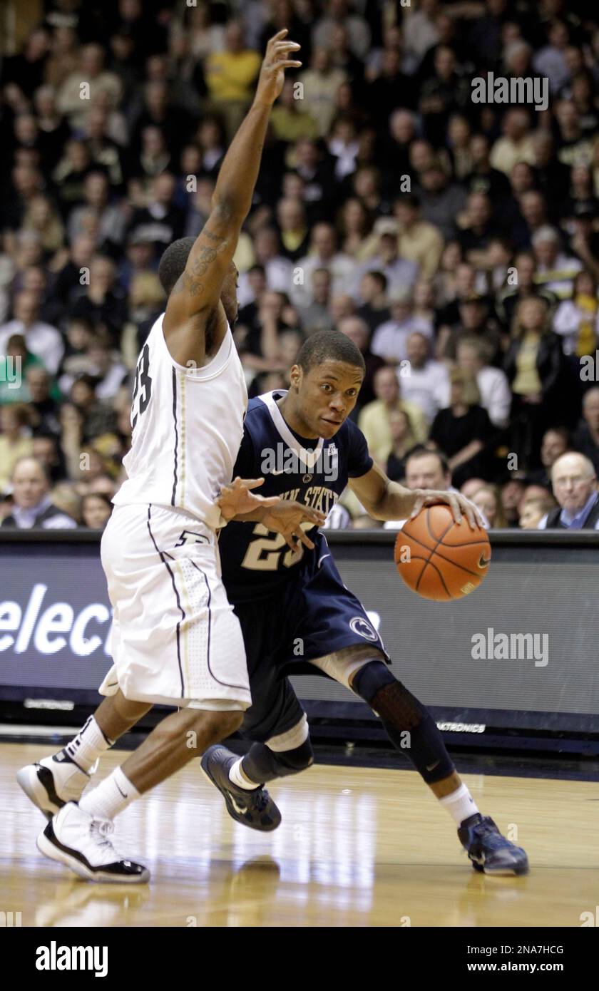 Penn State guard Tim Frazier, right, drives on Purdue guard Lewis ...