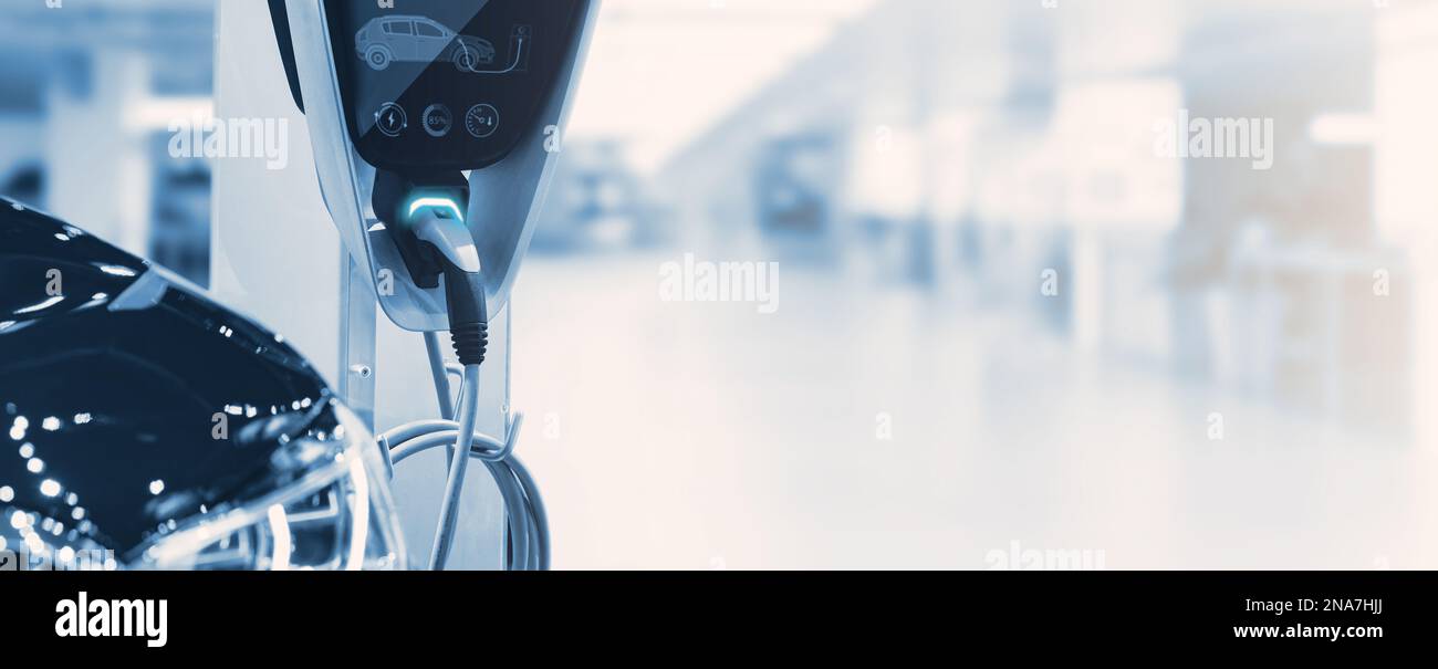 Electric car charging with station, EV fuel advance an modern eco ...