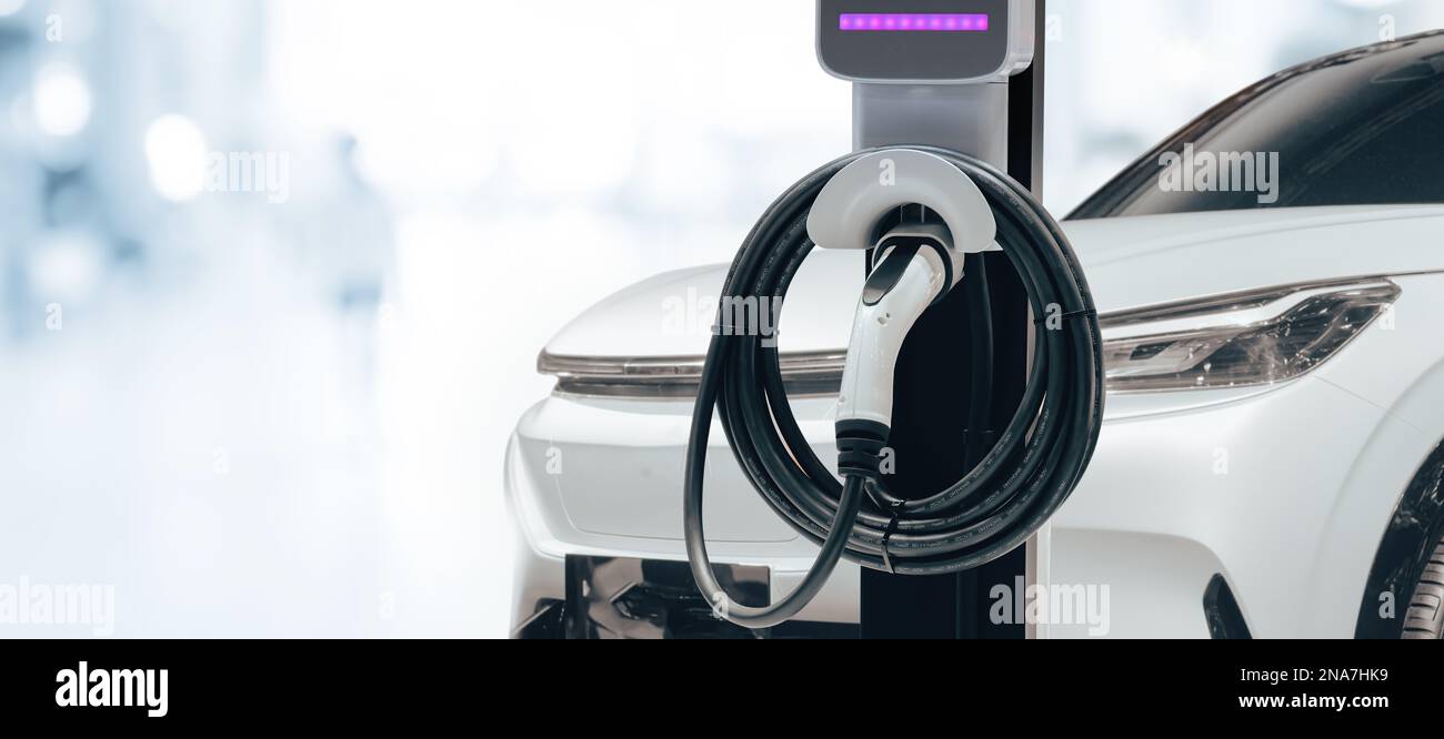 Electric car charging with station, EV fuel advance an modern eco ...