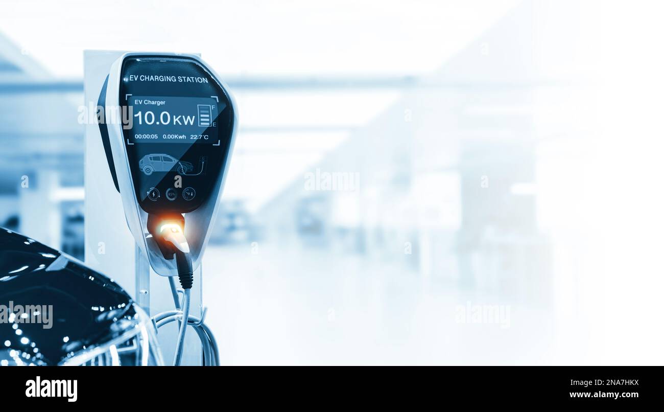 Electric car charging with station, EV fuel advance an modern eco ...