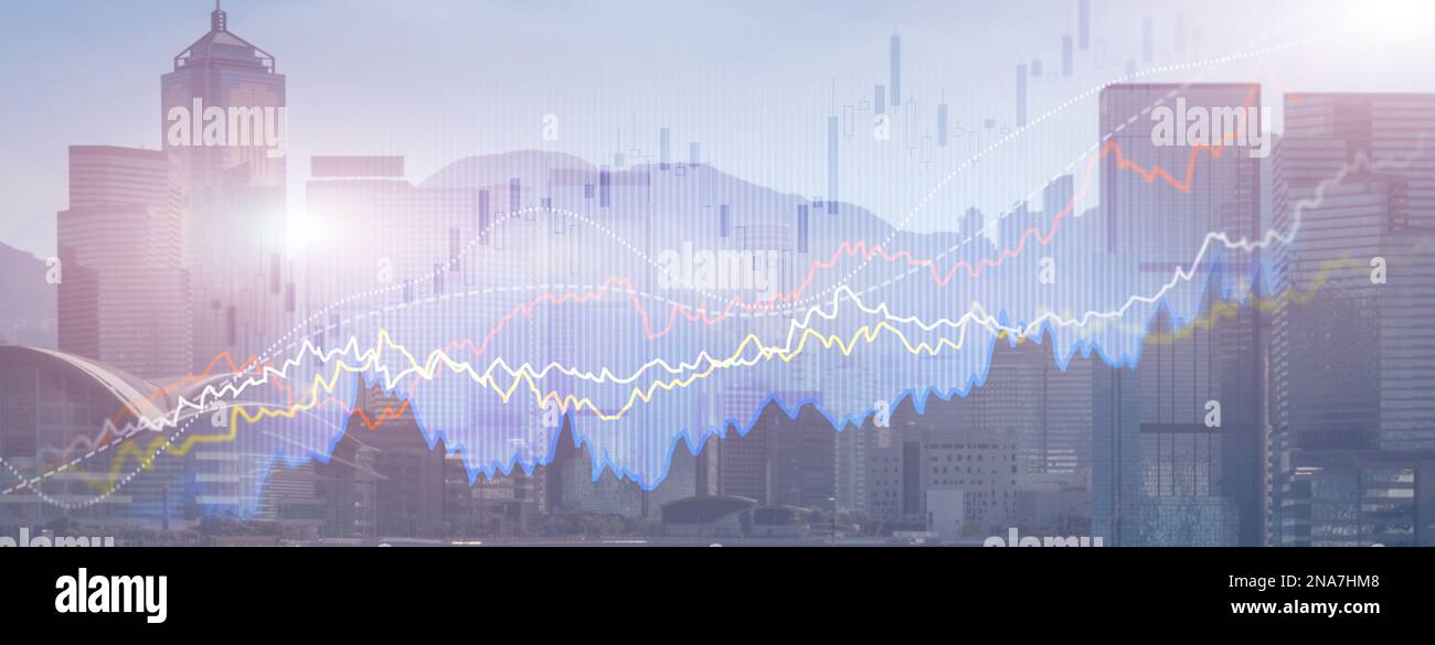 Smart city and stats concept with growing digital graphs and diagram on ...