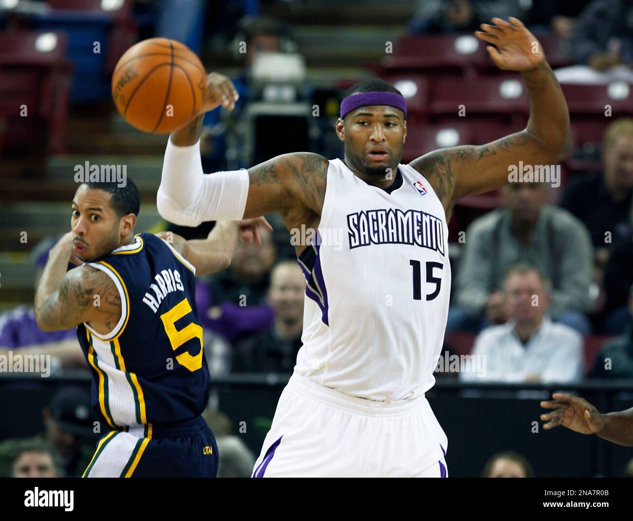 Sacramento Kings center DeMarcus Cousins (15) has the ball slapped away ...