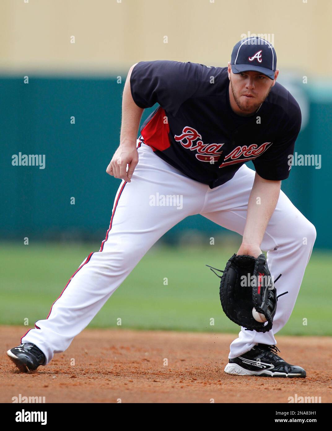 Atlanta Braves infielder Freddie Freeman fields a ground ball during ...