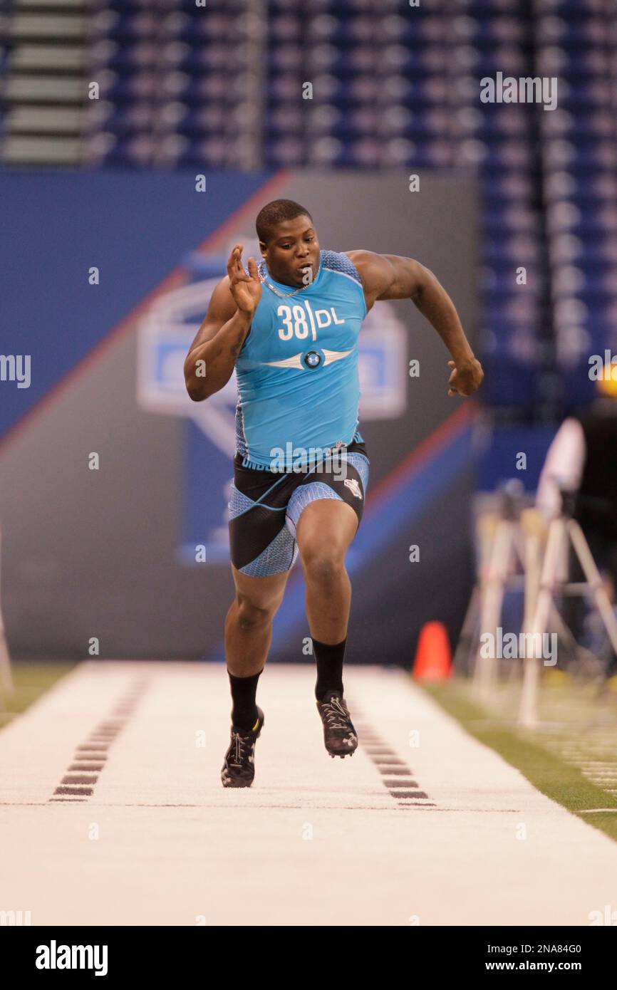 Clemson defensive lineman Rennie Moore runs the 40-yard dash at the NFL ...