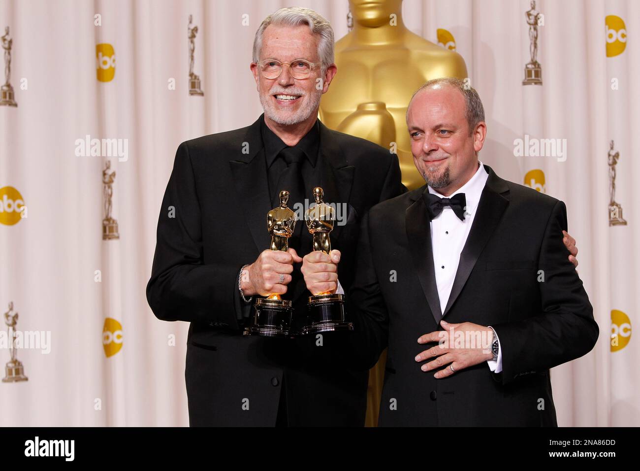 J. Roy Helland, left, and Mark Coulier pose with their Oscars for best ...