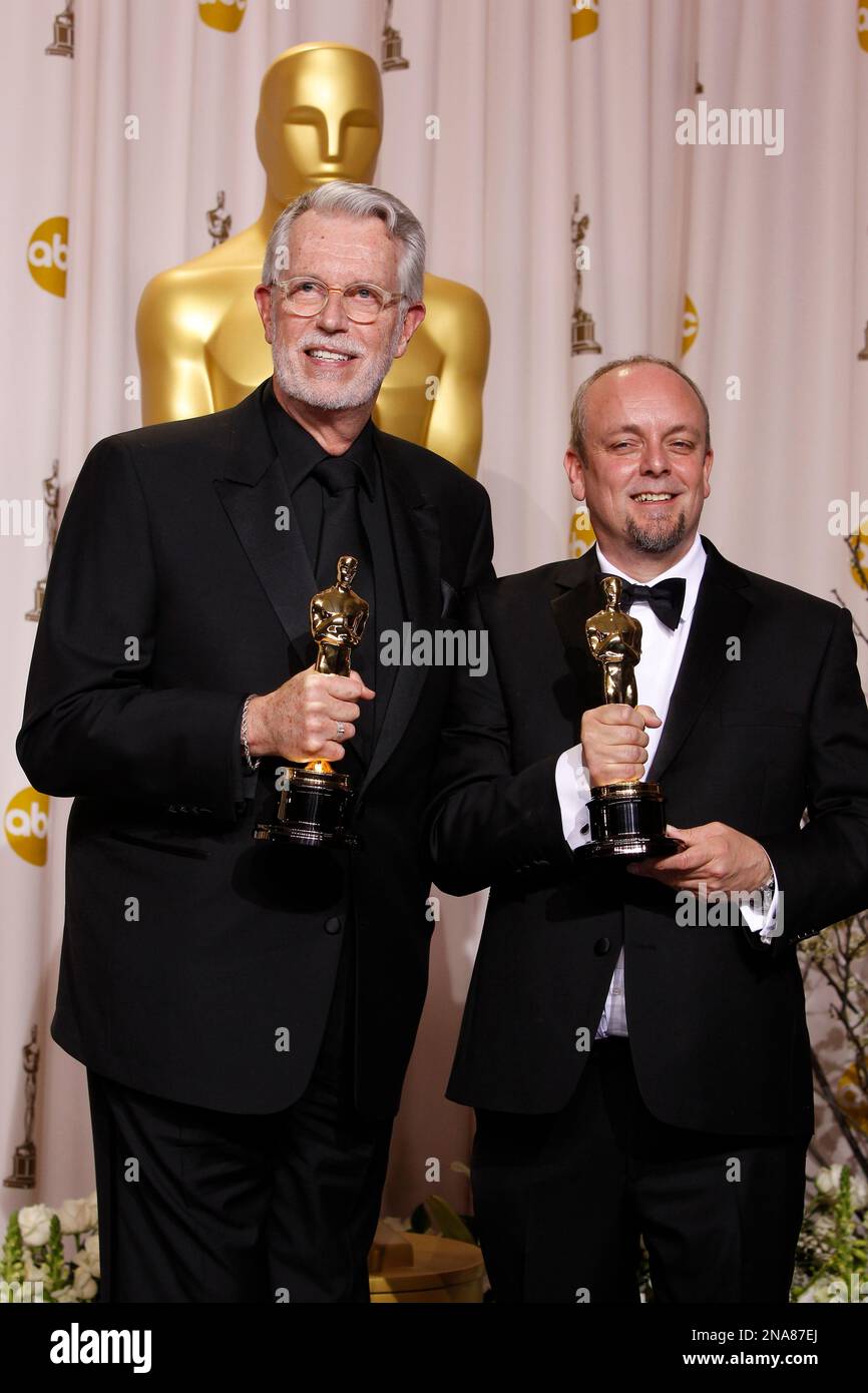 J. Roy Helland, left, and Mark Coulier pose with their Oscars for best ...