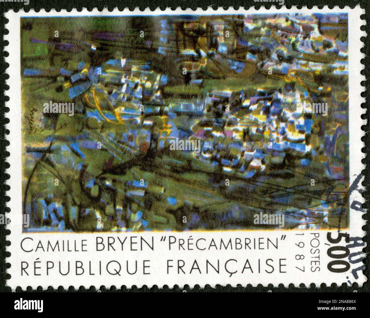 TIMBRE OBLITÉRÉ CAMILLE BRYEN . PRÉCAMBRIEN. POSTES 1987. RÉPUBLIQUE ...