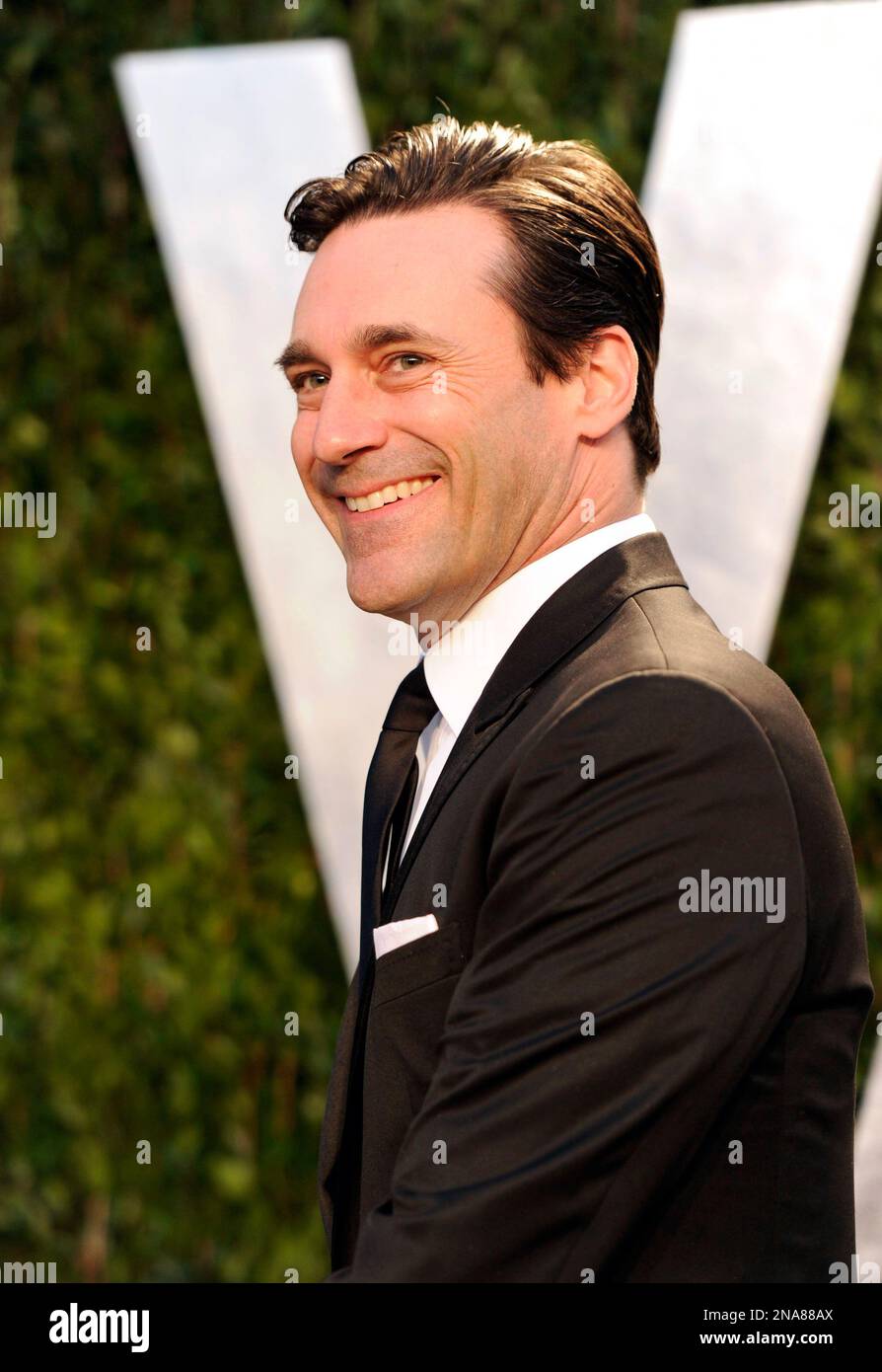 Jon Hamm arrives at the Vanity Fair Oscar party on Sunday, Feb. 26 ...