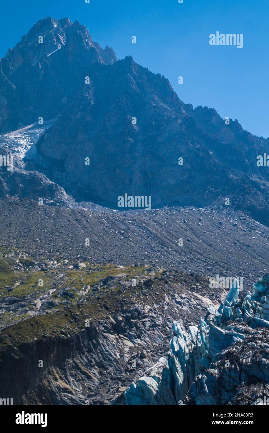 A vertical shot of Glacier d'Argentiere in mountains of Chamonix, Upper Savoie, France Stock ...