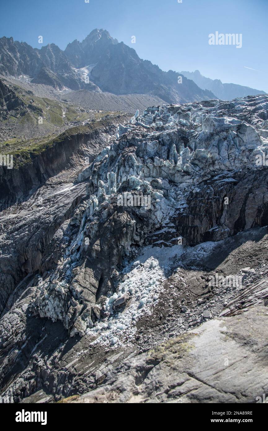 A vertical shot of Glacier d'Argentiere in mountains of Chamonix, Upper ...
