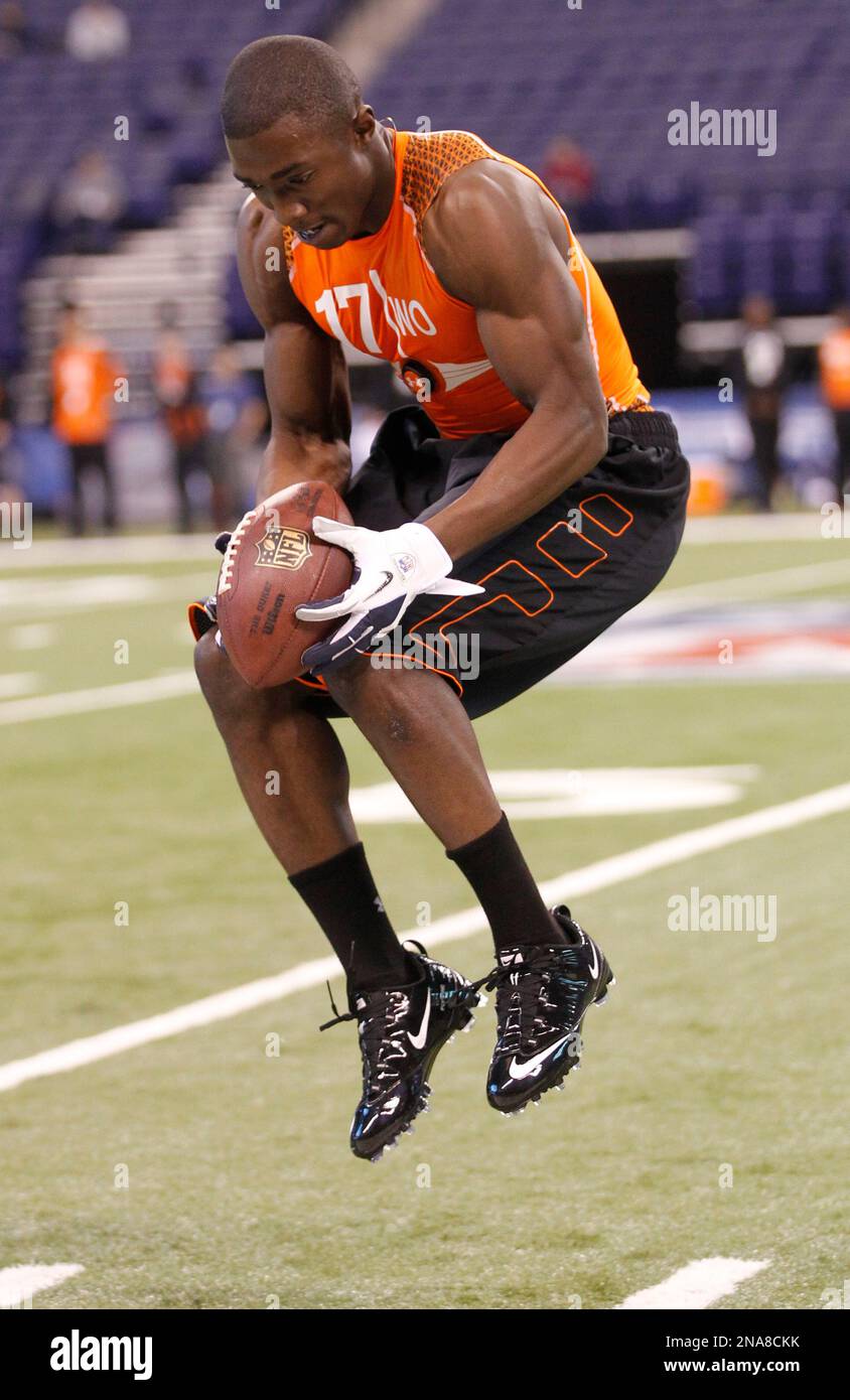 North Carolina State receiver T.J. Graham runs a drill at the NFL ...