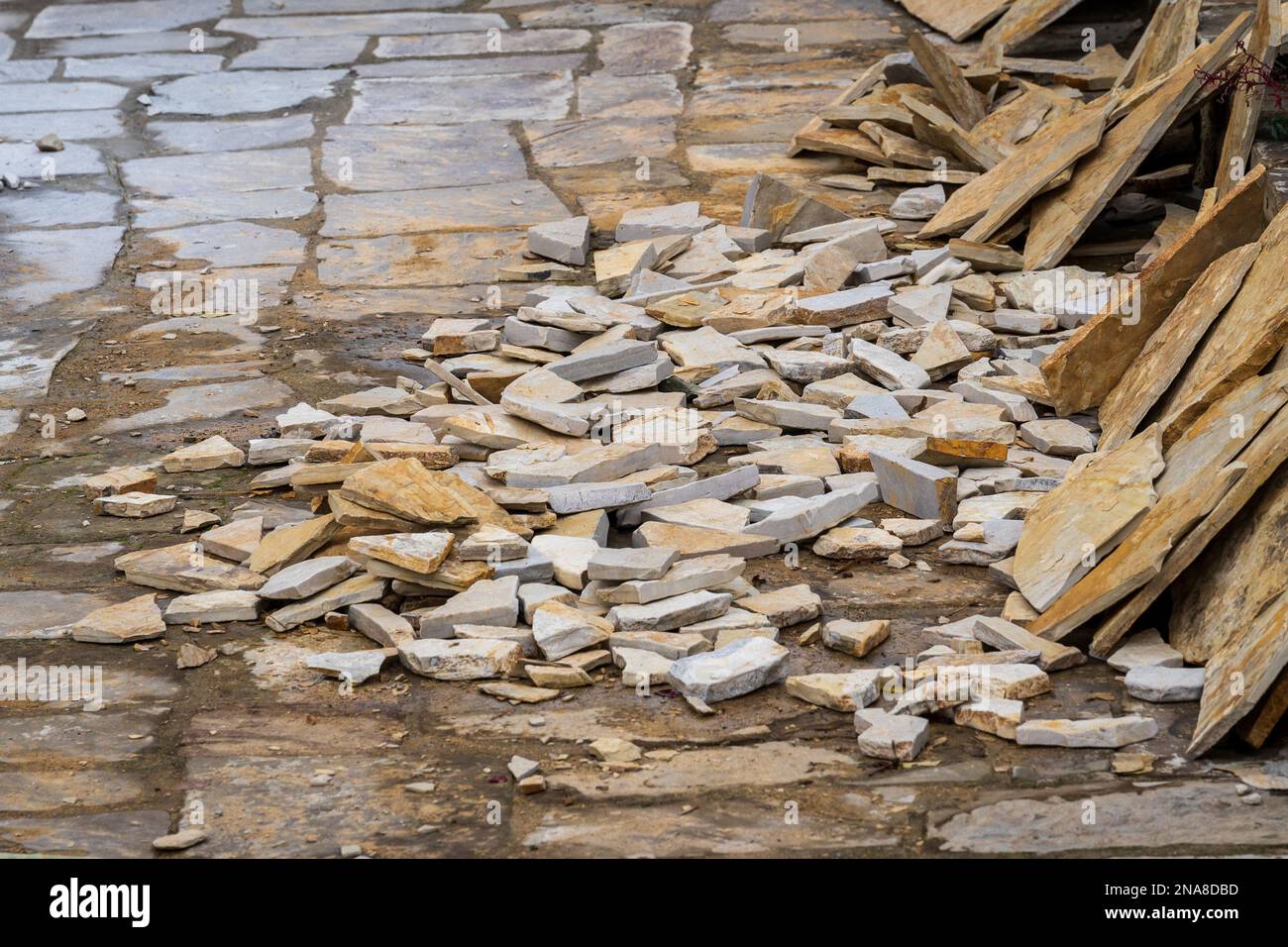 A bunch of rocks on the floor during the construction process Stock ...