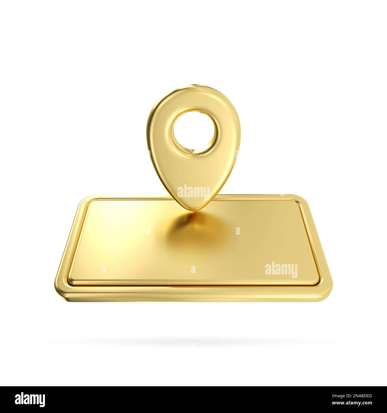 Gold metal name plate with pin icon. 3d gold direction pointer isolate ...