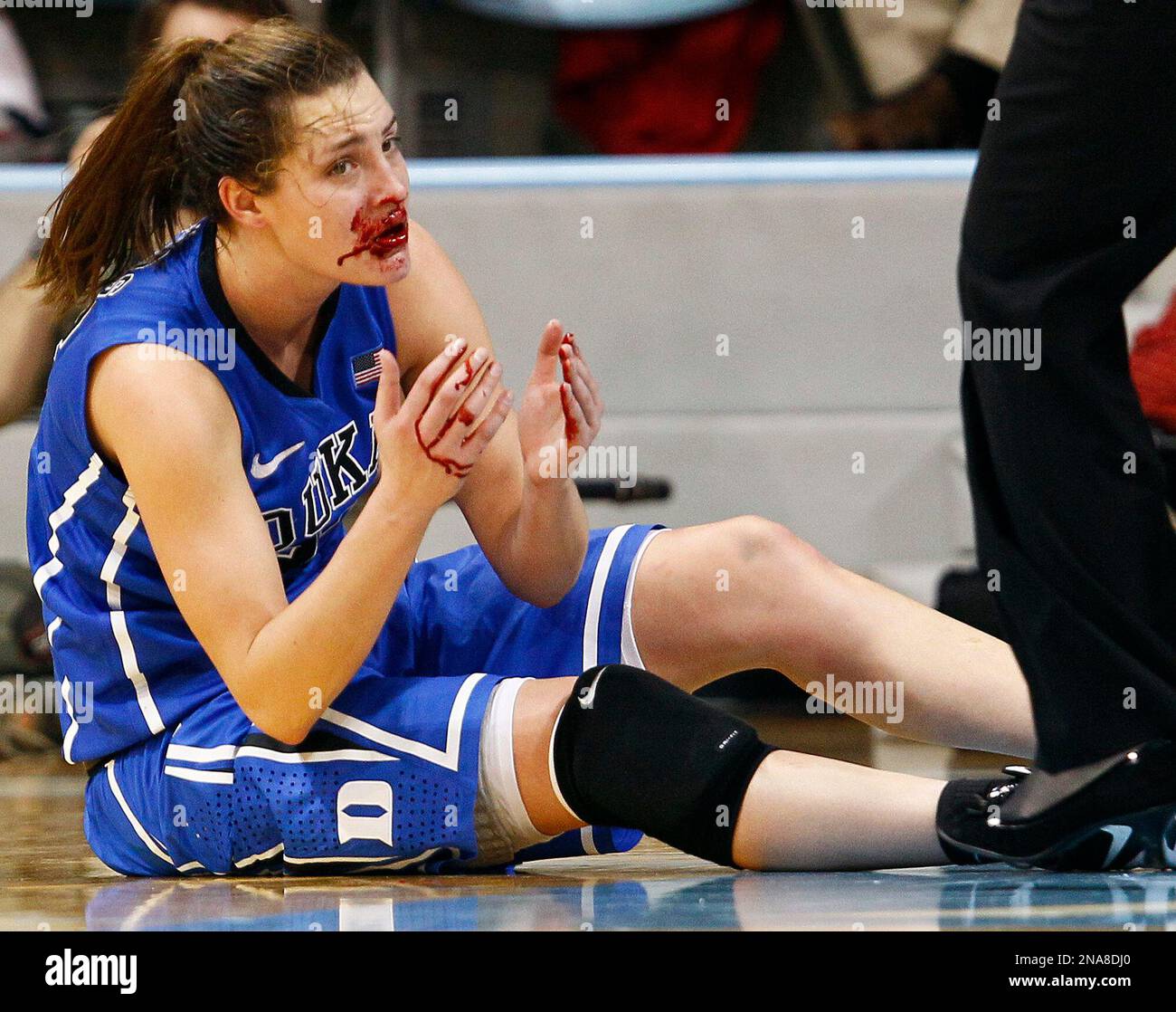 Duke's Haley Peters reacts after a play against North Carolina during ...