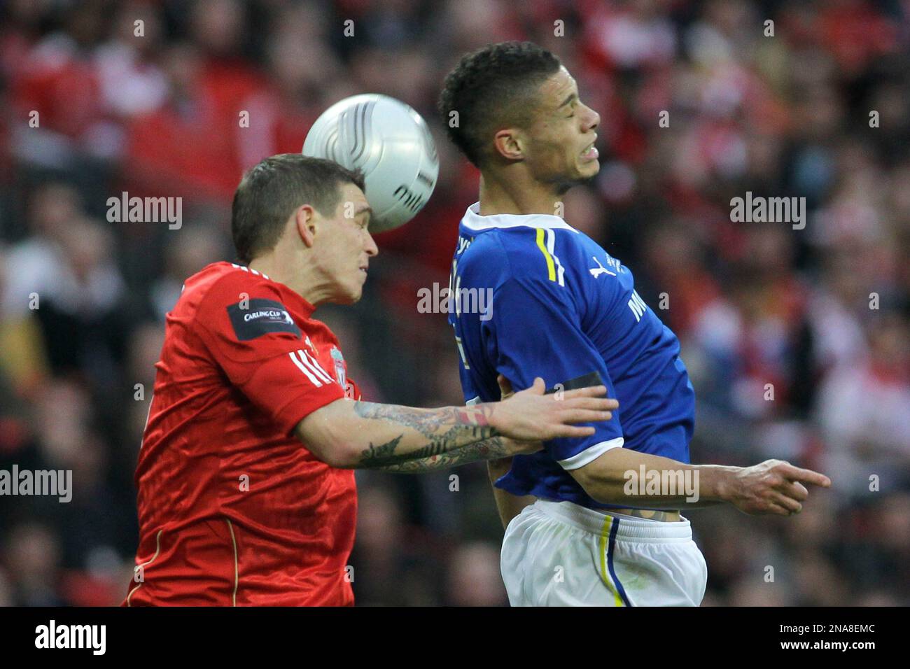 Cardiff City's Rudy Gestede, right, competes with Liverpool's Daniel ...