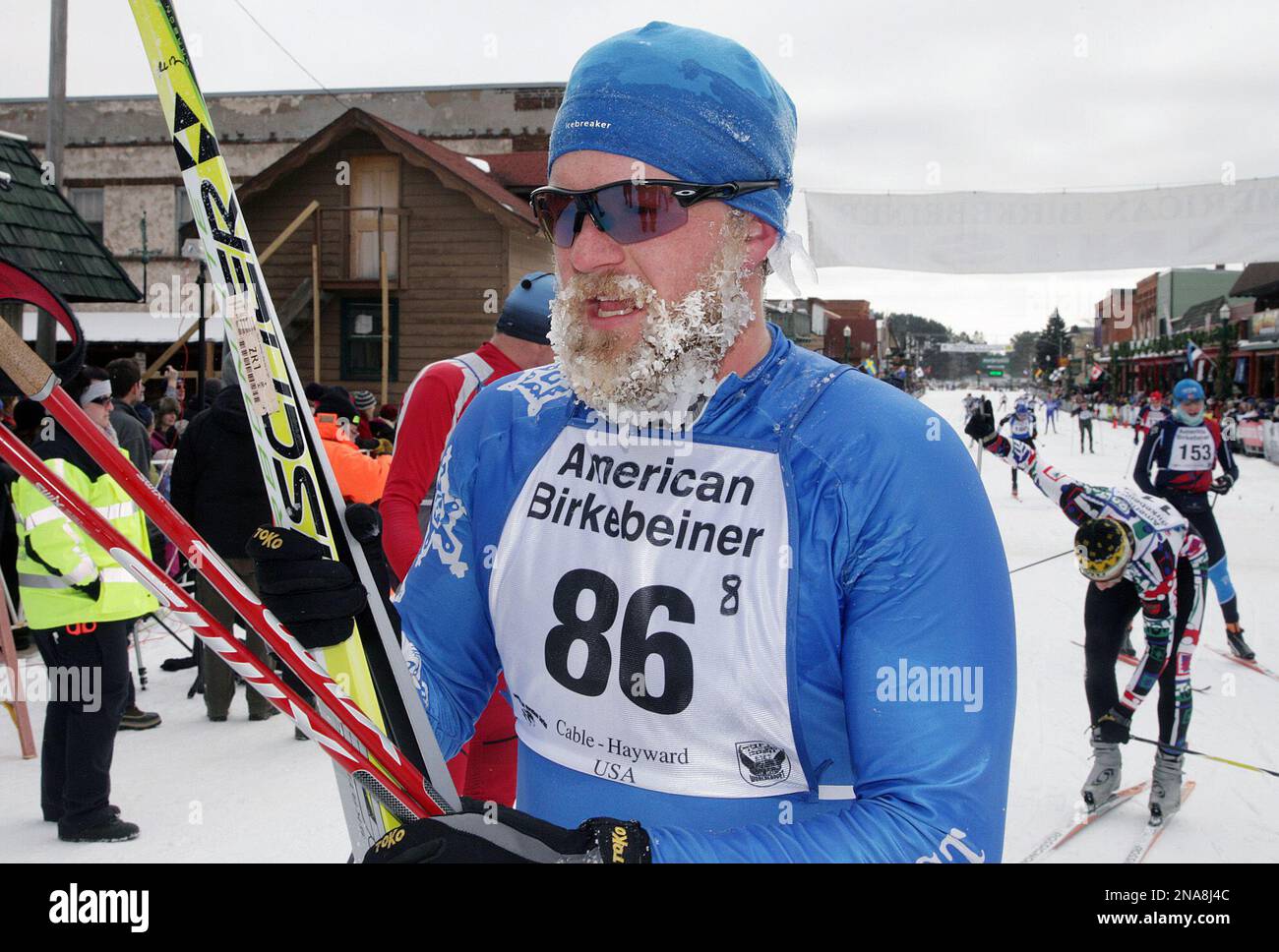 Bob Baldwin, of Park City, Utah, has a beard coated in ice after ...