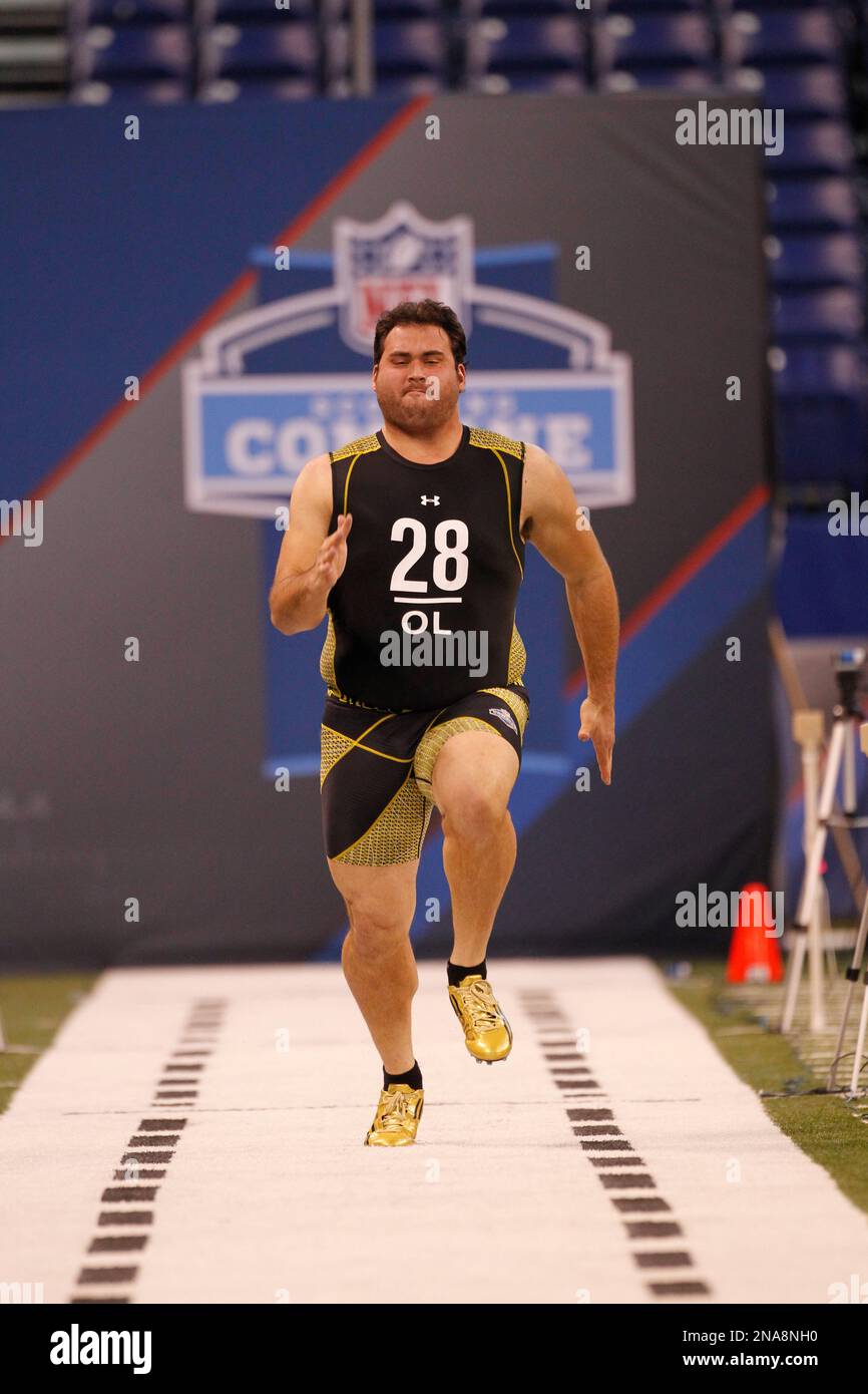SMU offensive lineman Josh Leribeus runs the 40-yard dash at the NFL ...