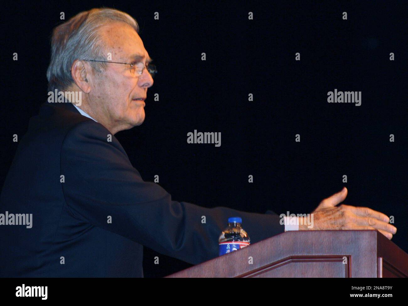 Former U.S. Defense Secretary Donald Rumsfeld answers questions from ...