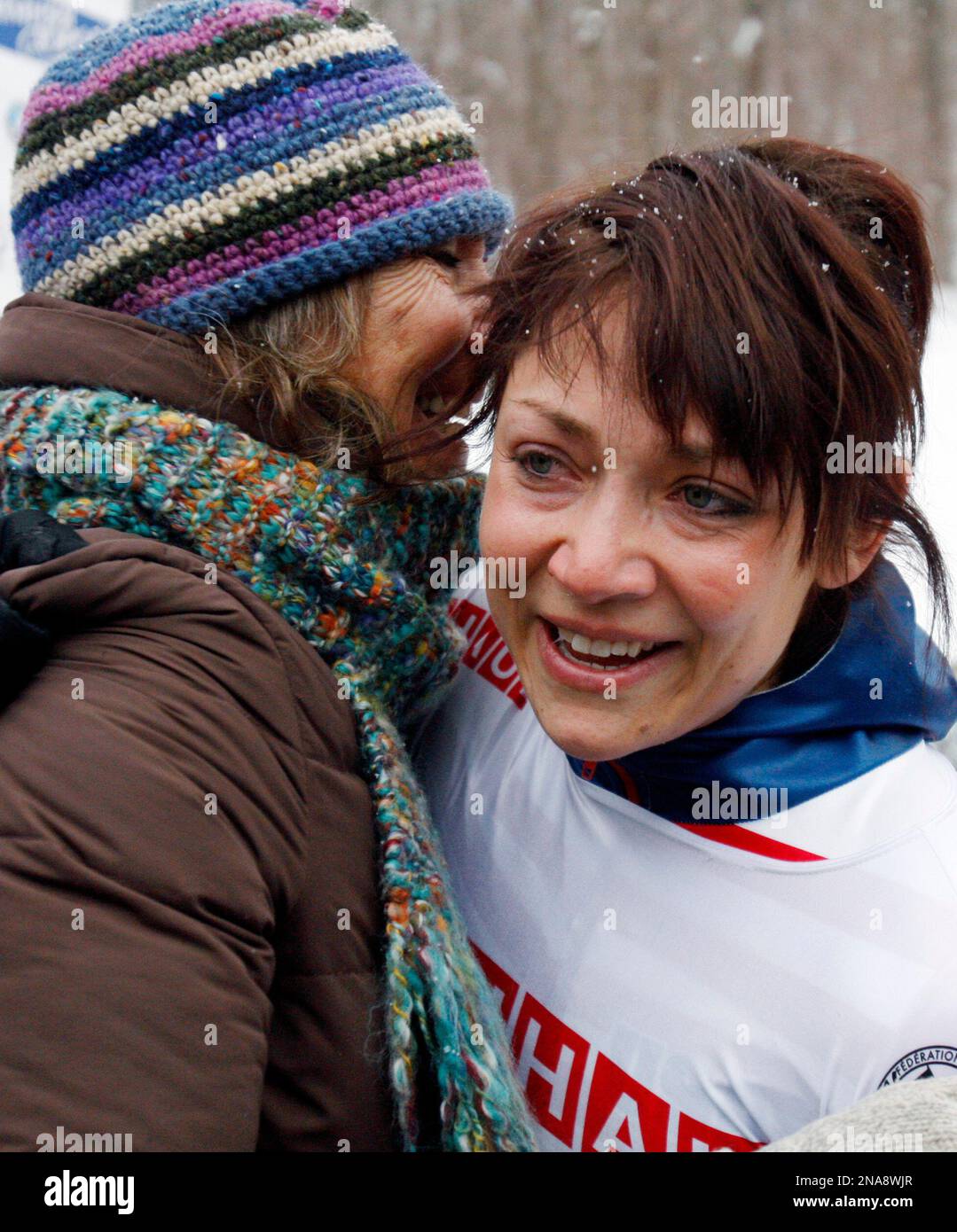 USA's Katie Uhlaender, right, reacts with her mother Karen after ...