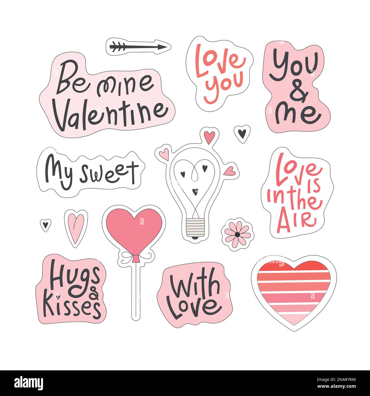 Set of cute elements, text for Valentines day, wedding, scrapbooking ...