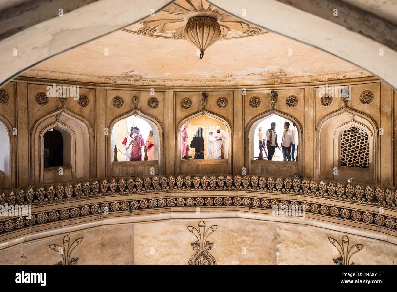 Interior of the Charminar 16th century mosque in Laad Bazaar, Hyderabad ...