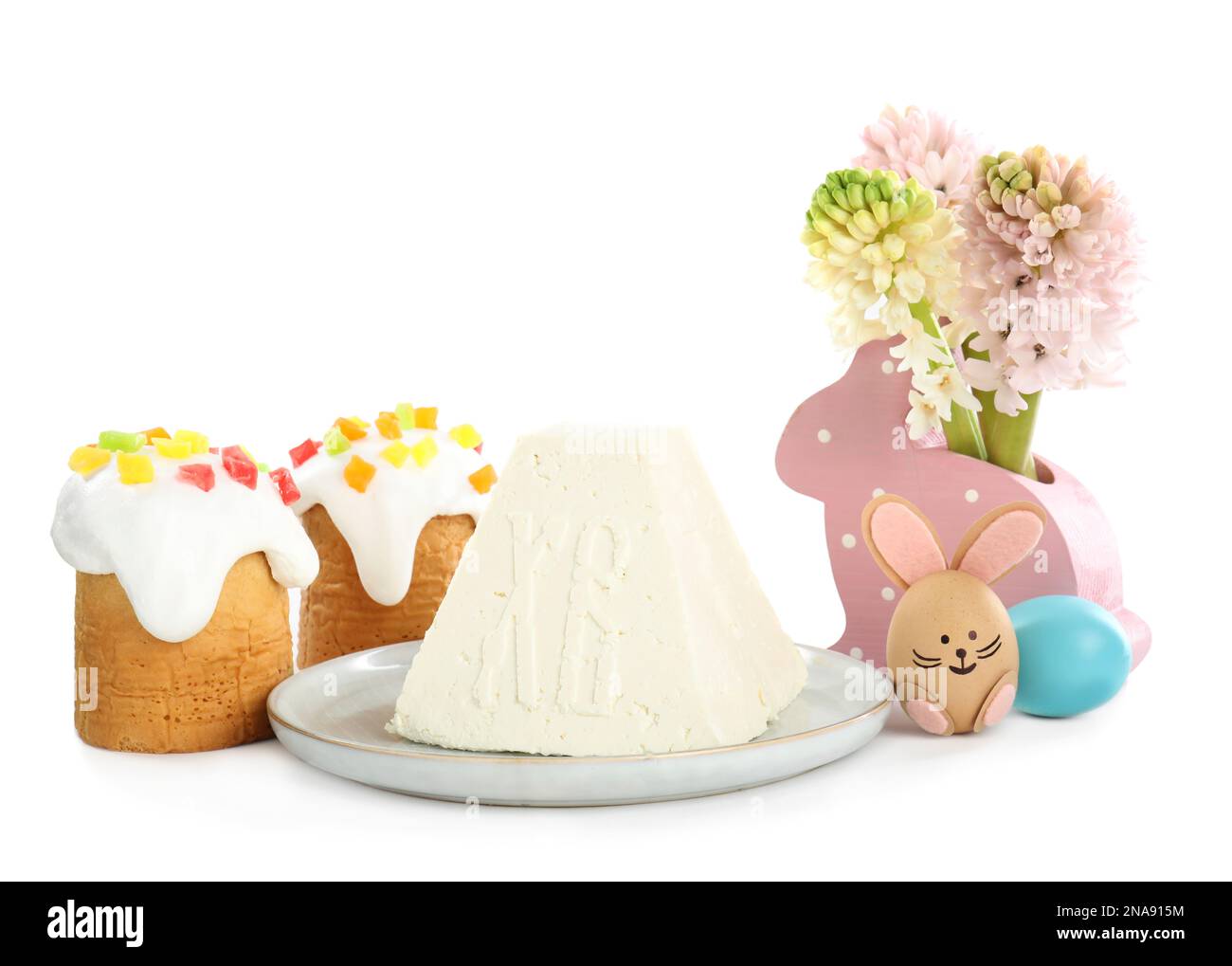 Composition with traditional cottage cheese Easter paskha on white background Stock Photo - Alamy