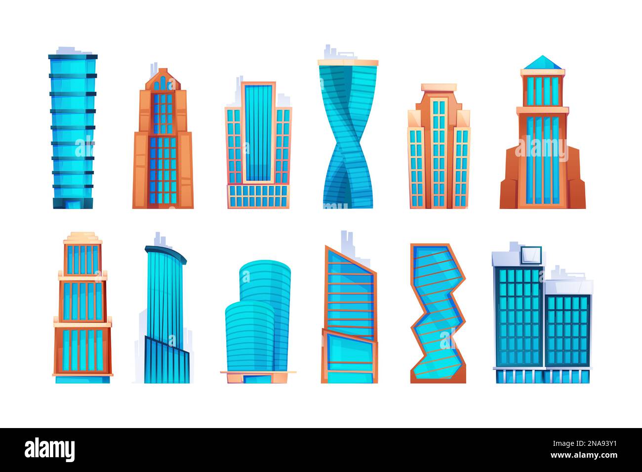 Cartoon skyscrapers. Modern city high towers with apartments and ...