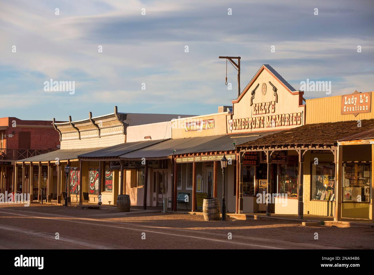 The main street historic buildings, with a noose hanging over the ...
