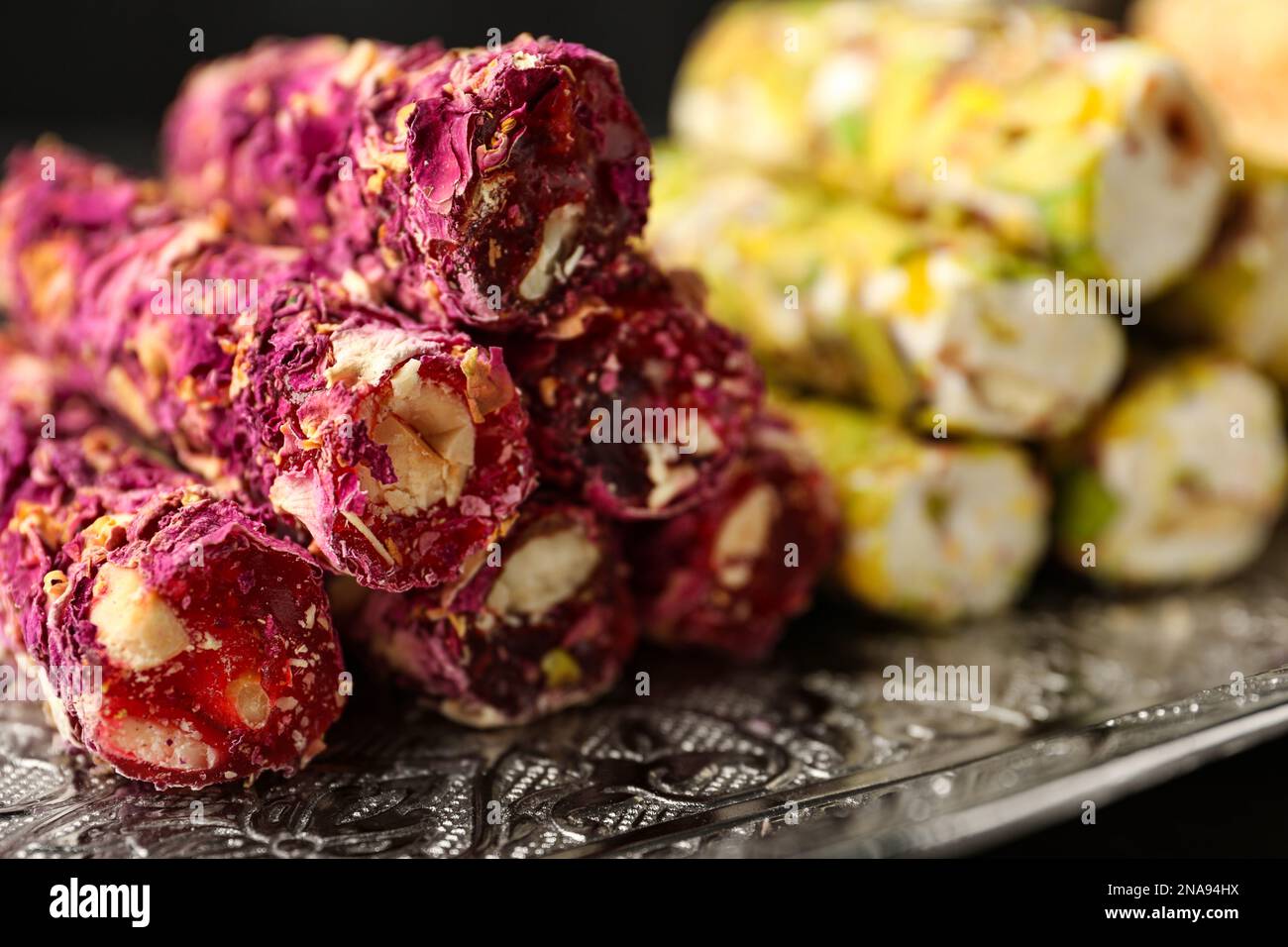 Turkish delight dessert on tray, closeup. Traditional sweet Stock Photo ...