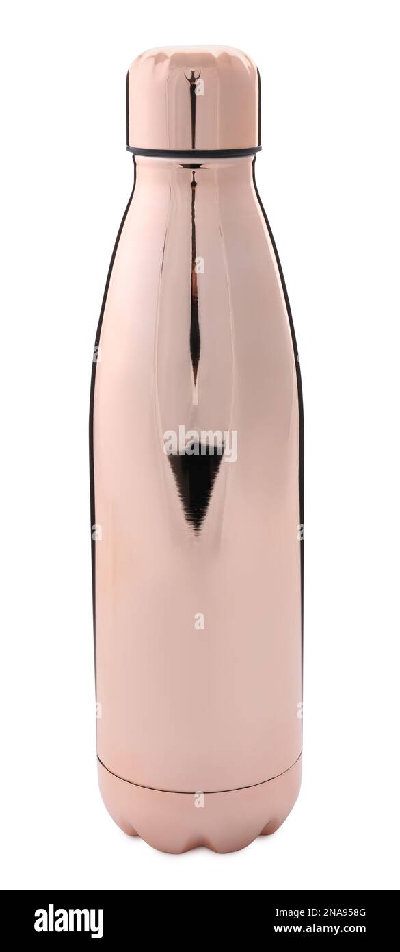 Stylish shiny thermo bottle isolated on white Stock Photo - Alamy