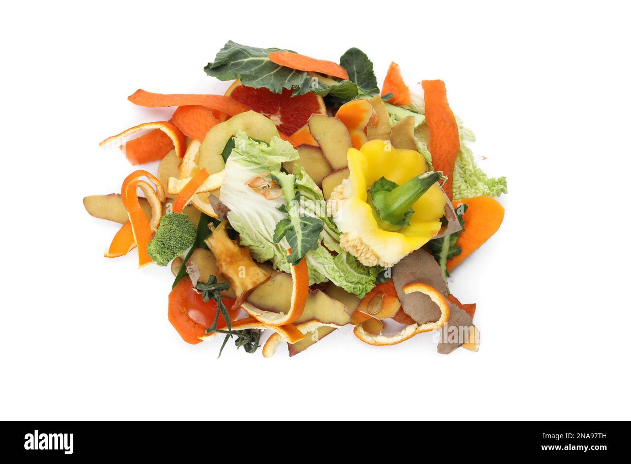Pile of organic waste for composting on white background, top view ...