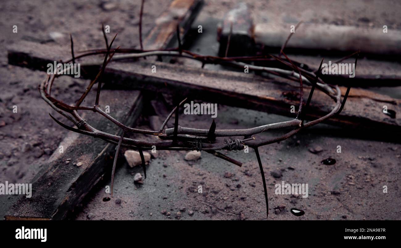 Jesus Christ Hammer And Bloody Nails And Crown Of Thorns on dark ...