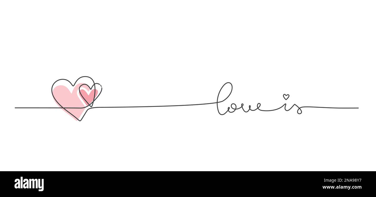Continuous line drawing of love sign with two vector hearts, Valentines ...