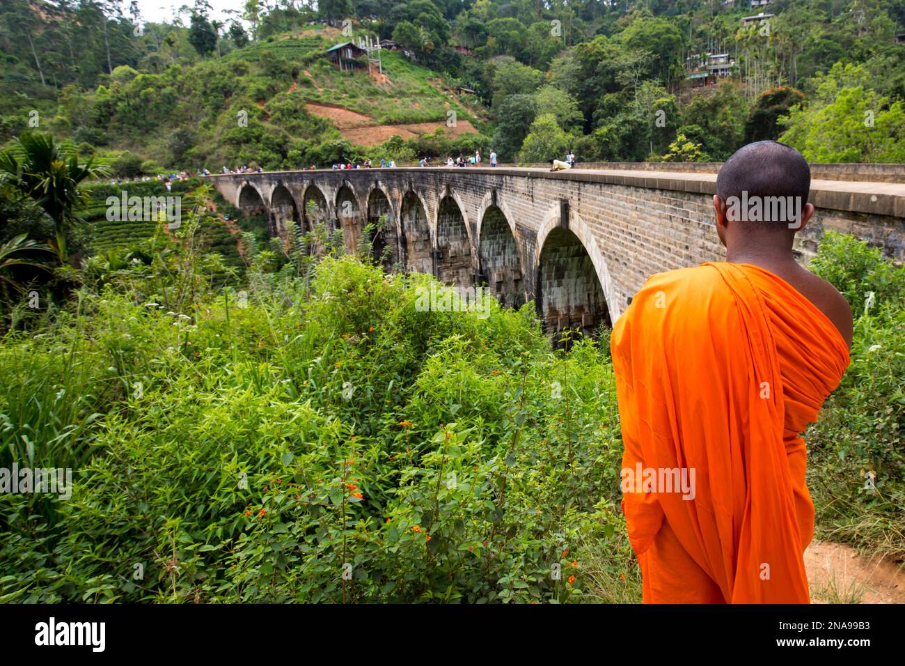 Buddhist monk in saffron at the Nine Arch Bridge between Ella and ...