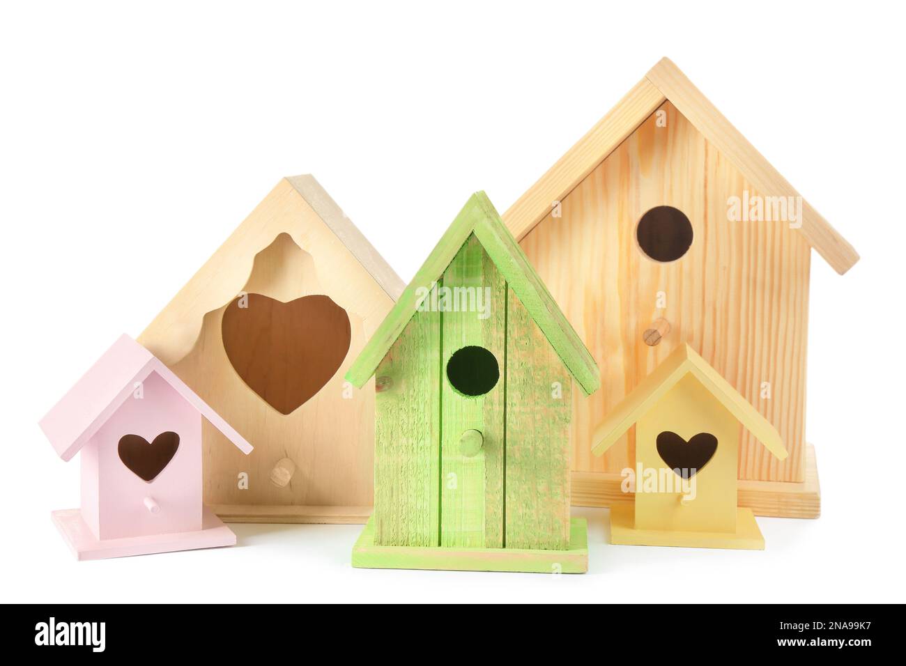 Many different bird houses on white background Stock Photo - Alamy