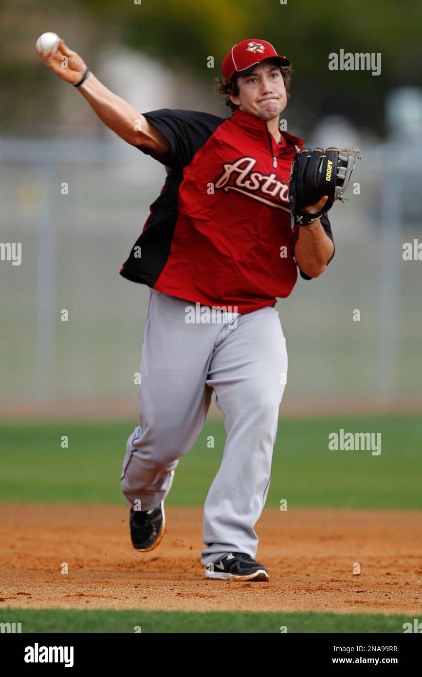 Houston Astros infielder Brett Wallace takes ground balls prior to the ...