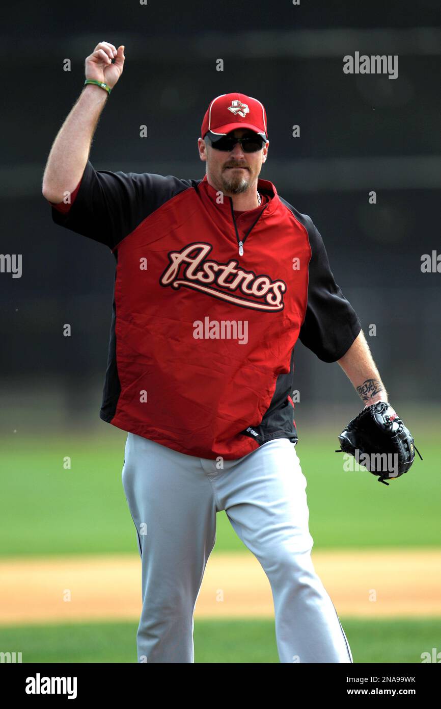 Houston Astros pitcher Brett Myers works on his fielding during spring ...