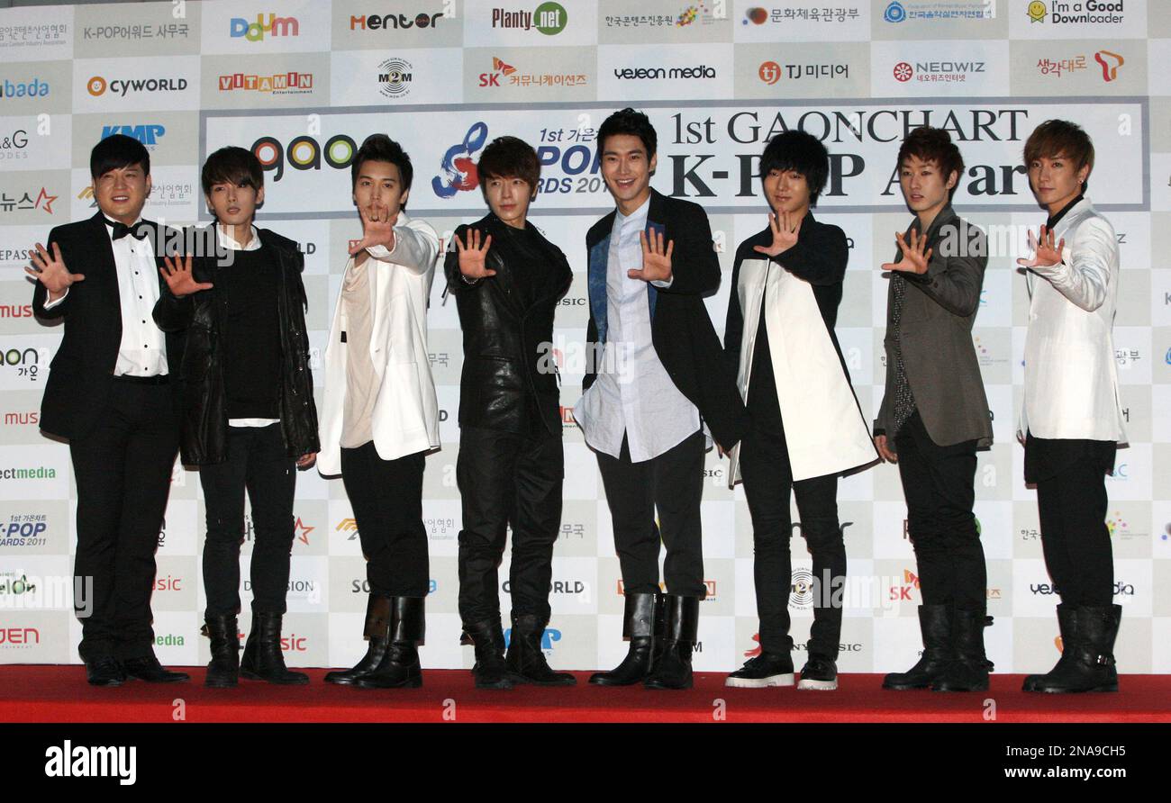 South Korean boy group Super Junior pose before the Gaon Chart K-Pop ...