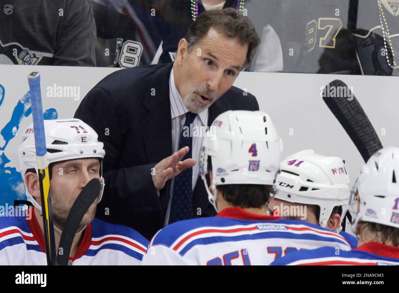 New York Rangers coach John Tortorella gives instructions in the first ...