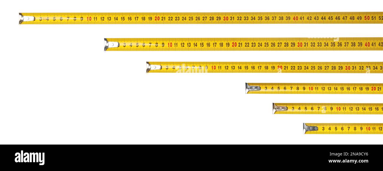Set with measuring tapes on white background, banner design Stock Photo ...