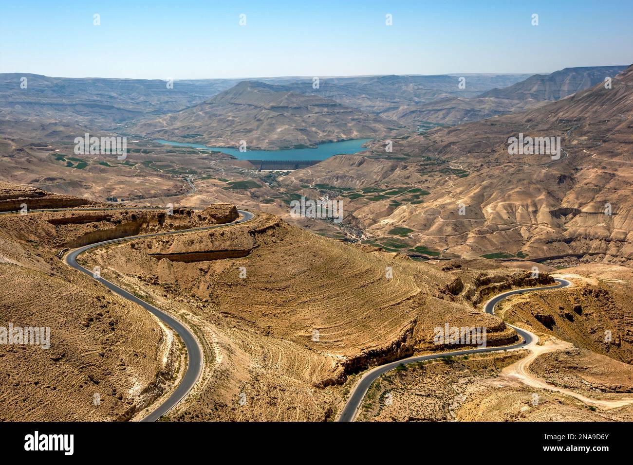 A view of Wadi Mujib (Grand Canyon) in Jordan showing the wall of Mujib ...