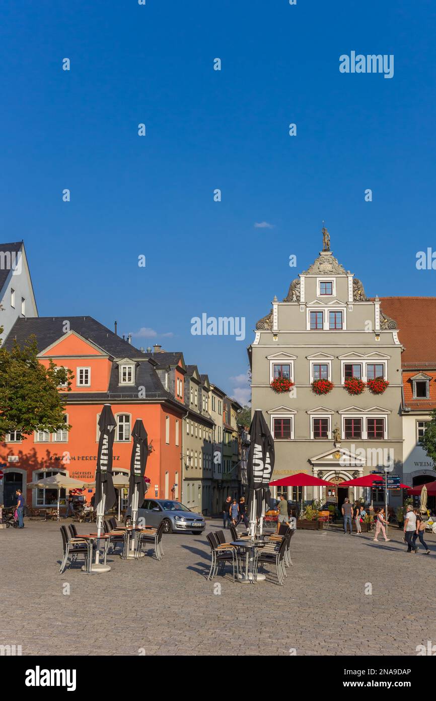 Restaurants at the Herderplatz square in Weimar, Germany Stock Photo ...