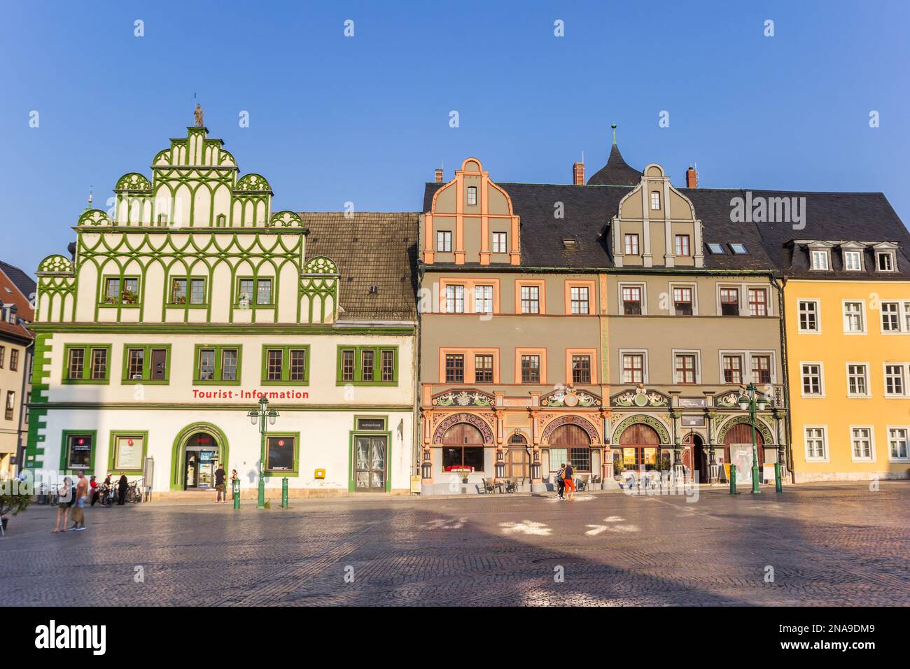 Colorful buildings on the market square of Weimar, Germany Stock Photo ...