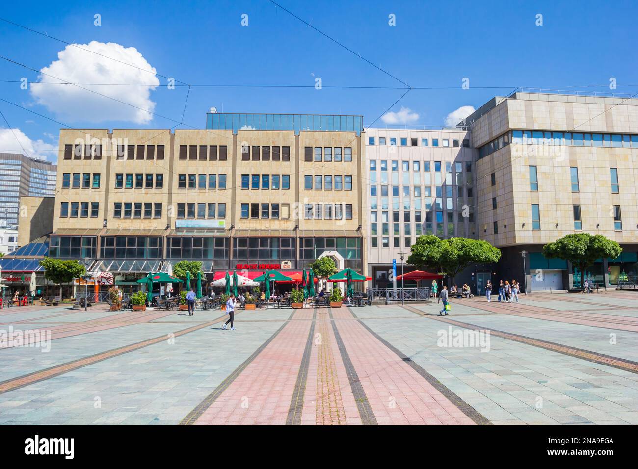 Restaurants and shops at the Kennedy square in Essen, Germany Stock ...