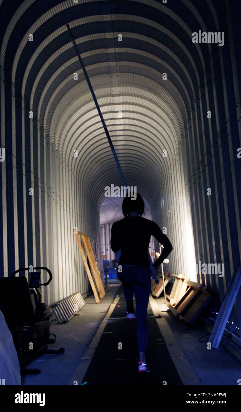 In this photo taken, Thursday, Feb. 16, 2012, pole vaulter Jenn Suhr ...